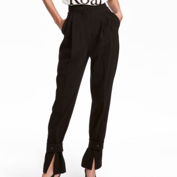 H&M | Pants & Jumpsuits | Hm Front Slit Trousers Black Tapered Pants | Poshmark